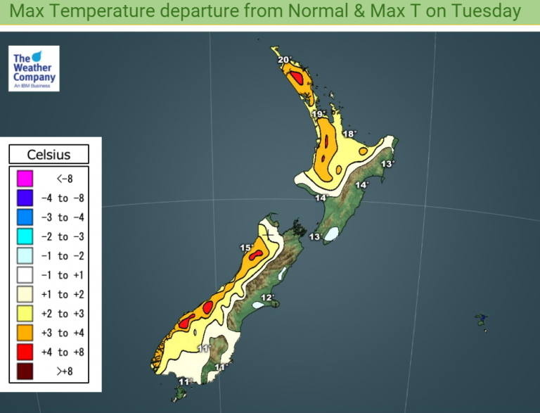 Temperature trends – mildest temps in the west of both islands ...