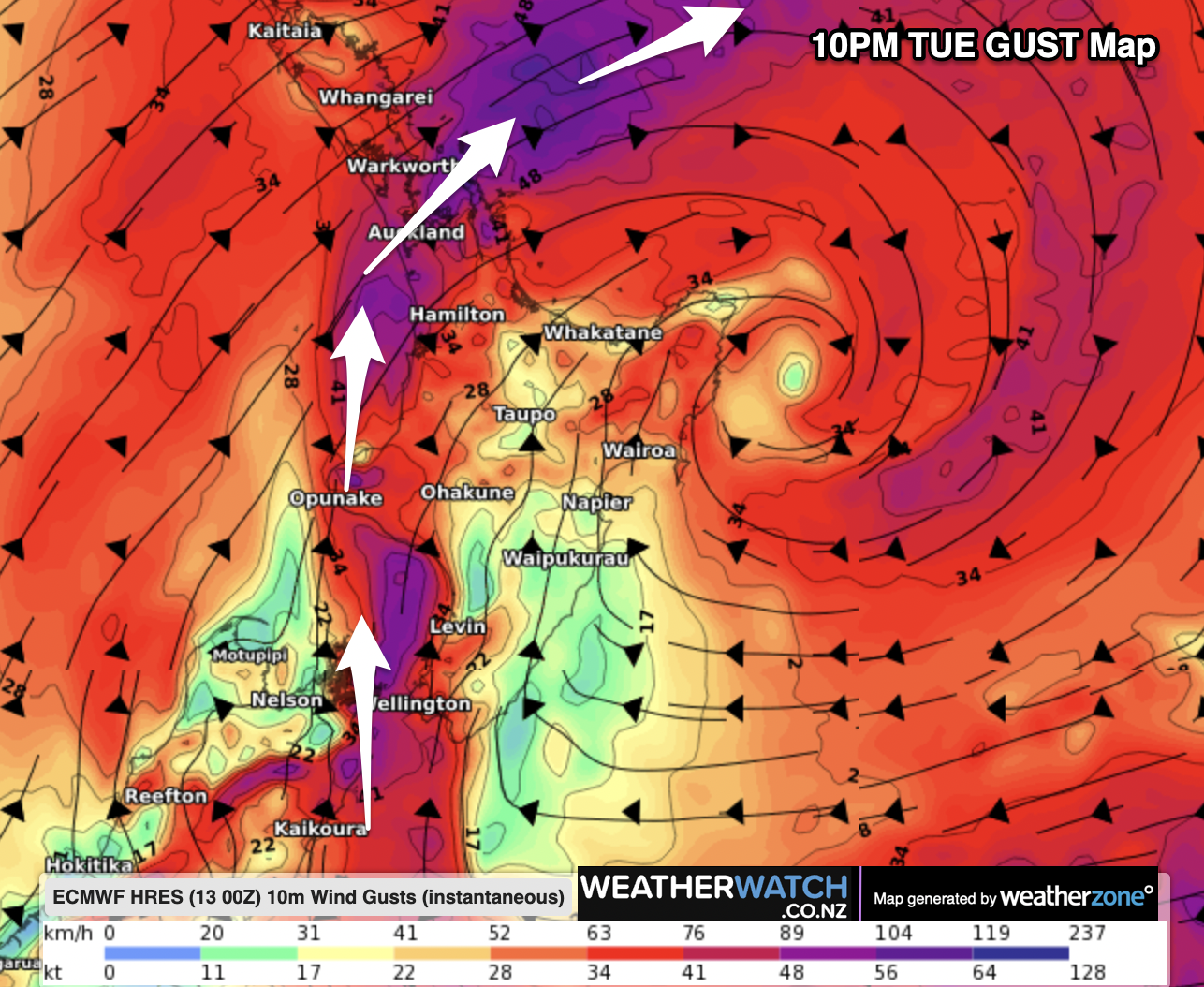 Latest: Tracking Cyclone Gabrielle’s centre + Rain in the south (+21 ...