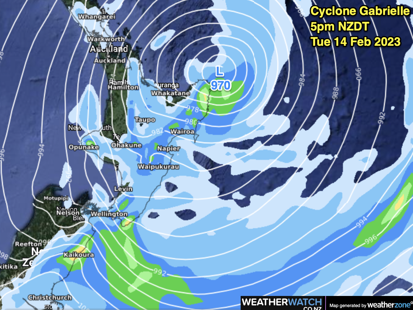 Latest: Tracking Cyclone Gabrielle’s centre + Rain in the south (+21 ...